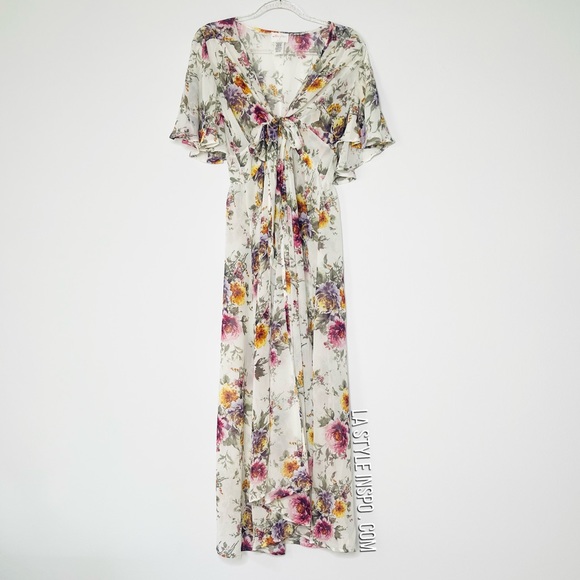Allie Rose | Dresses | Allie Rose White Maxi Dress Boho Floral Front ...